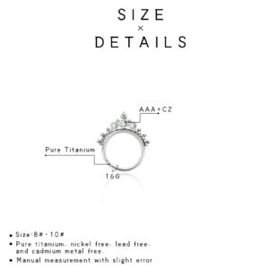 TGNEL 16G G23 Pure Titanium Nose Rings Hoops Front Facing Cubic Zirconia Septum Rings, ASTM F136 Titanium Rook Daith Cartilage Earrings Hypoallergenic Piercing Jewelry for Women Men 8mm