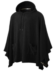 ohoo men's hooded poncho cape cloak fashion hoodie pullover with pockets / dcf702-black-xl