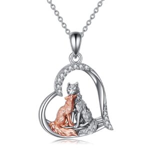 yafeini fox and wolf necklace gifts for women sterling silver kitsune fox love heart pendant necklace jewelry gifts