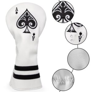 Golf Club Headcovers 3pcs Golf Ace of Spade Driver Fairway Wood Hybrid Wood Head Cover - White (PU) Leather Golf Club Headcovers