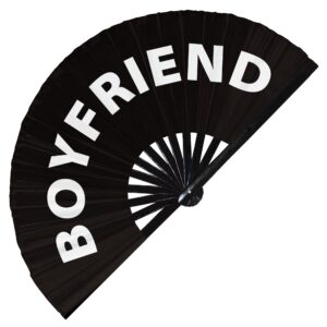 boyfriend hand fan foldable bamboo circuit hand fan funny gag slang words expressions statement gifts festival accessories rave handheld circuit event fan clack fans (black)