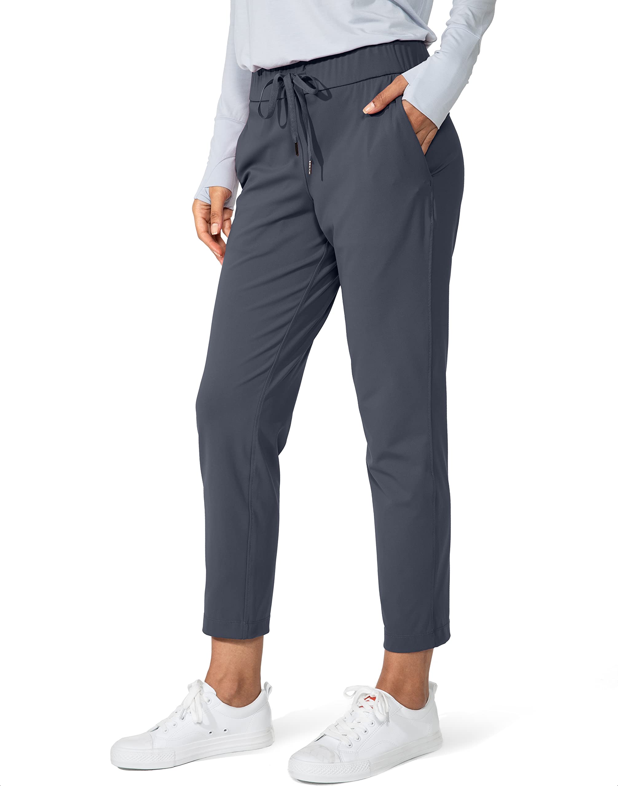 G Gradual Women's Pants with Deep Pockets 7/8 Stretch Sweatpants for Women Athletic, Golf, Lounge, Work (Dark Grey, Medium)