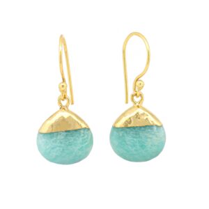 gempires amazonite pear cabochon dangle earring for women teardrop earring 15 mm 14k gold plated dangle drop jewellery for women (amazonite)