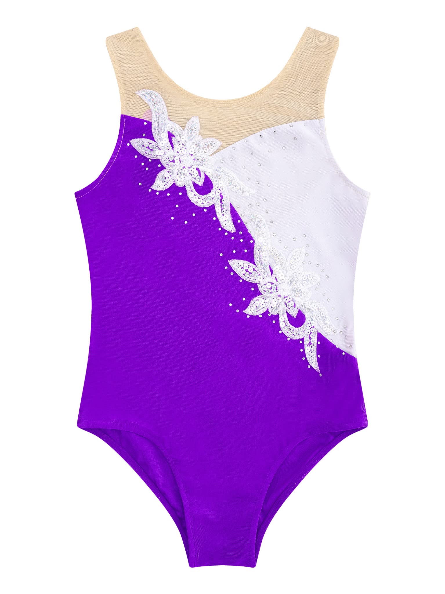 VernLan Gymnastics Leotards for Little Girls One-piece Sparkle Metallic Sleeveless Rhinestone Dancing Athletic Leotards Purple 6 Years