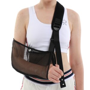 mesh arm shoulder sling - medical immobilizer for shower adjustable torn rotator cuff injury right left men women elbow, wrist (updated version 2)