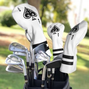 Golf Club Headcovers 3pcs Golf Ace of Spade Driver Fairway Wood Hybrid Wood Head Cover - White (PU) Leather Golf Club Headcovers