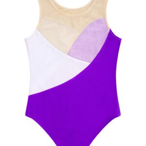 VernLan Gymnastics Leotards for Little Girls One-piece Sparkle Metallic Sleeveless Rhinestone Dancing Athletic Leotards Purple 6 Years