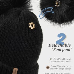 FURTALK Fleece Lined Cute Winter Beanie Hats for Women Girls Warm Knit Hats with Double Faux Fur Pom Poms