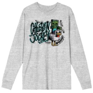 minecraft chicken jockey men's athletic heather long sleeve shirt-small