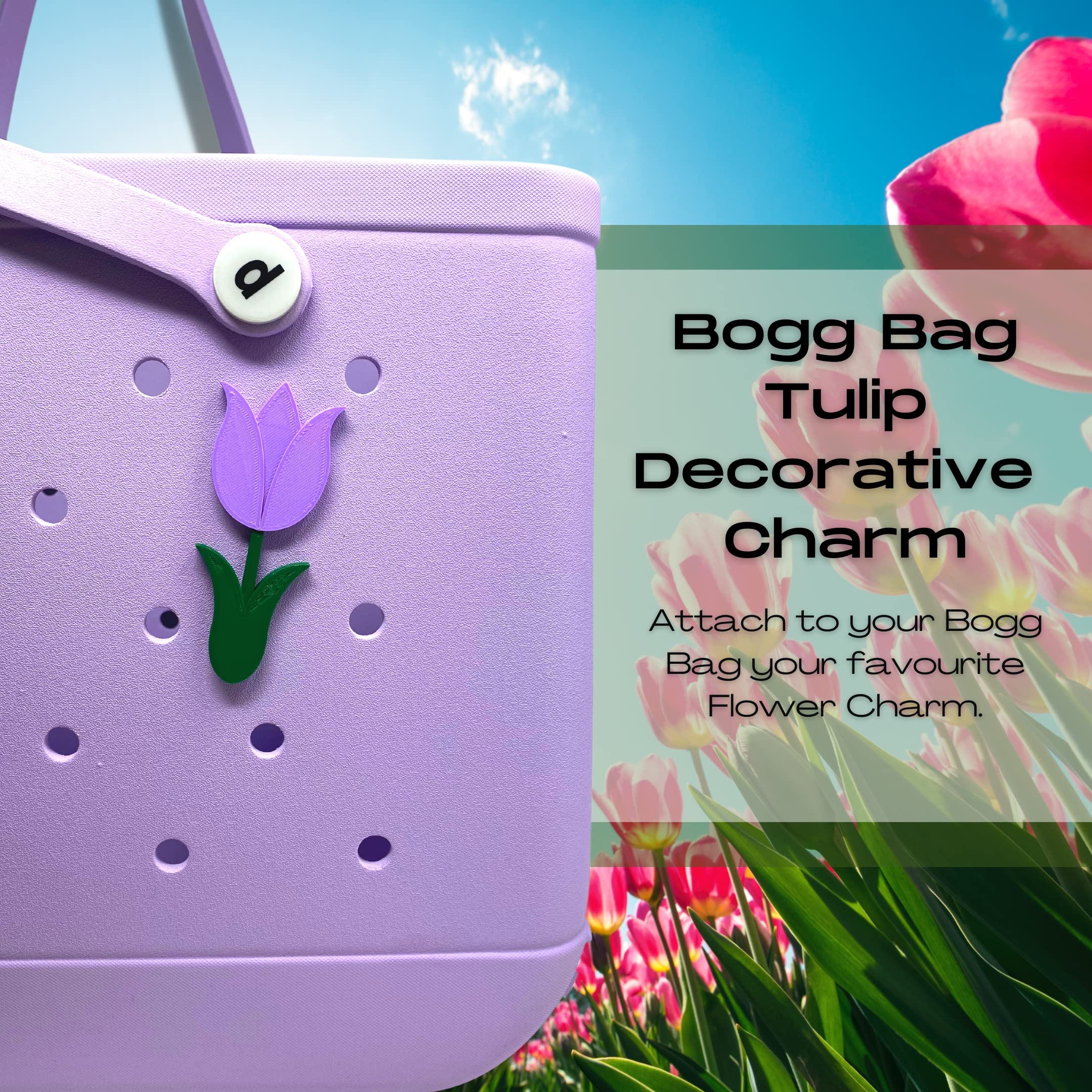 BAGLETS - Flower Charm Accessory Compatible with Bogg Bags & Other Similar Totes - Cute Decorative Charm Perfect for Customizing Your Bag – Made in USA (Tulip Charm)