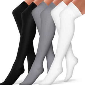 Bluemaple Thigh High Compression Socks for Women and Men Circulation(3 Pairs) Over the Knee-Best Support for Running,Travel (Large-X-Large, Assorted)