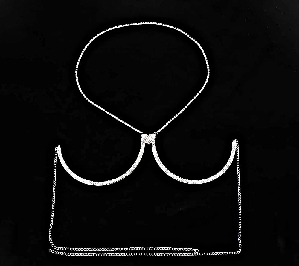 Rhinestone Chest Bracket Bra Chain Body Jewelry Heart Bikini Breast Body Chain for Women