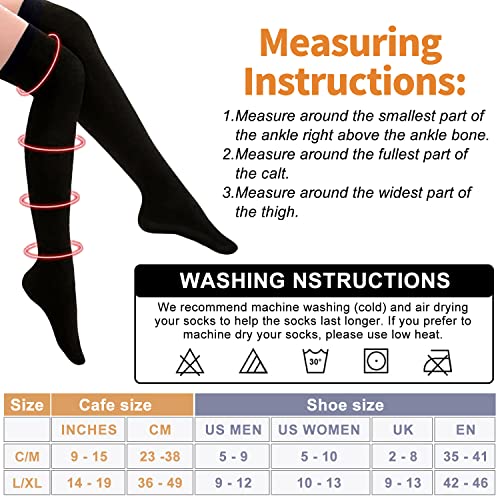 Bluemaple Thigh High Compression Socks for Women and Men Circulation(3 Pairs) Over the Knee-Best Support for Running,Travel (Large-X-Large, Assorted)