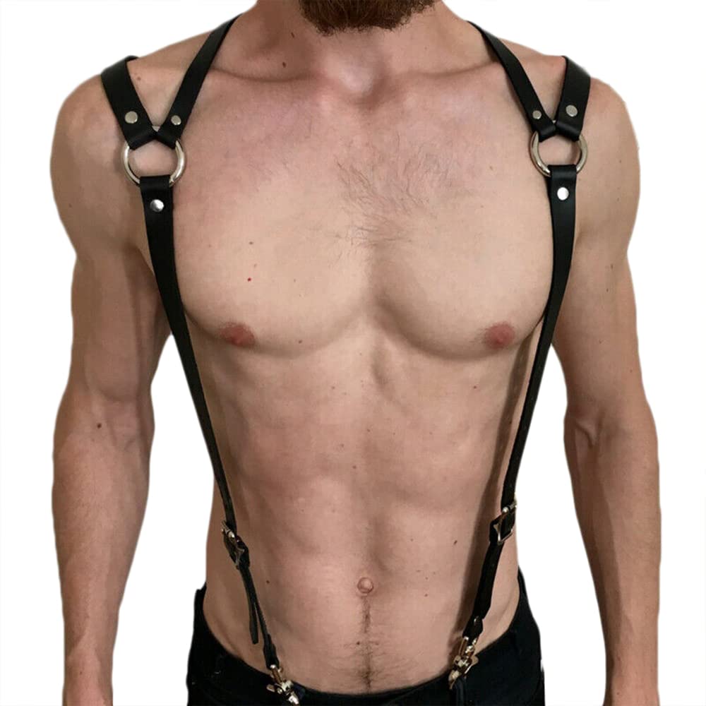 NBMARLS Men's Faux Leather Body Chest Harness Adjustable Punk Belt Shoulder Straps for Party Club…