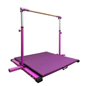 glant gymnastic kip bar,horizontal bar for kids girls junior,3' to 5' adjustable height,home gym equipment,ideal for indoor and home training,1-4 levels,300lbs weight capacity (purple mat)