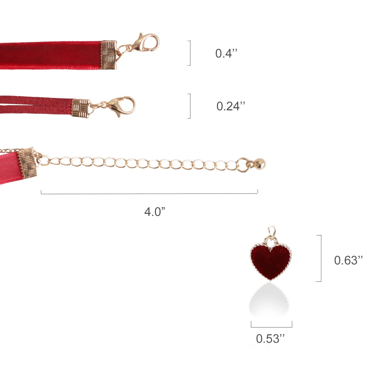 iuviwey Heart Choker Necklace for Women 2Pcs Double layer Red Chokers (Claret Red)