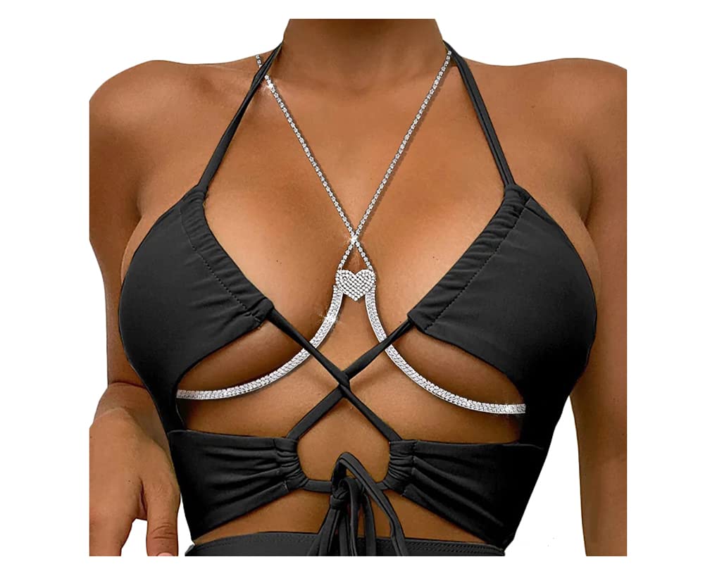 Rhinestone Chest Bracket Bra Chain Body Jewelry Heart Bikini Breast Body Chain for Women