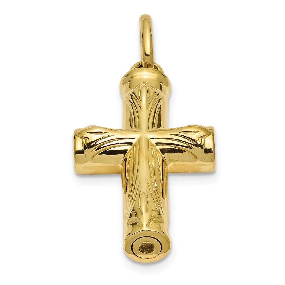 Auriga Fine Jewelry 10K Yellow Gold Cross Ash Holder Pendant, (L- 25 mm, W- 15.6 mm) Gift for Women