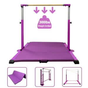 gbvugy gymnastics kip bar with mat for home indoor training,horizontal bar for kids girls junior,adjustable arms from 3' - 5' gym equipment,1-4 levels,300lbs weight capacity