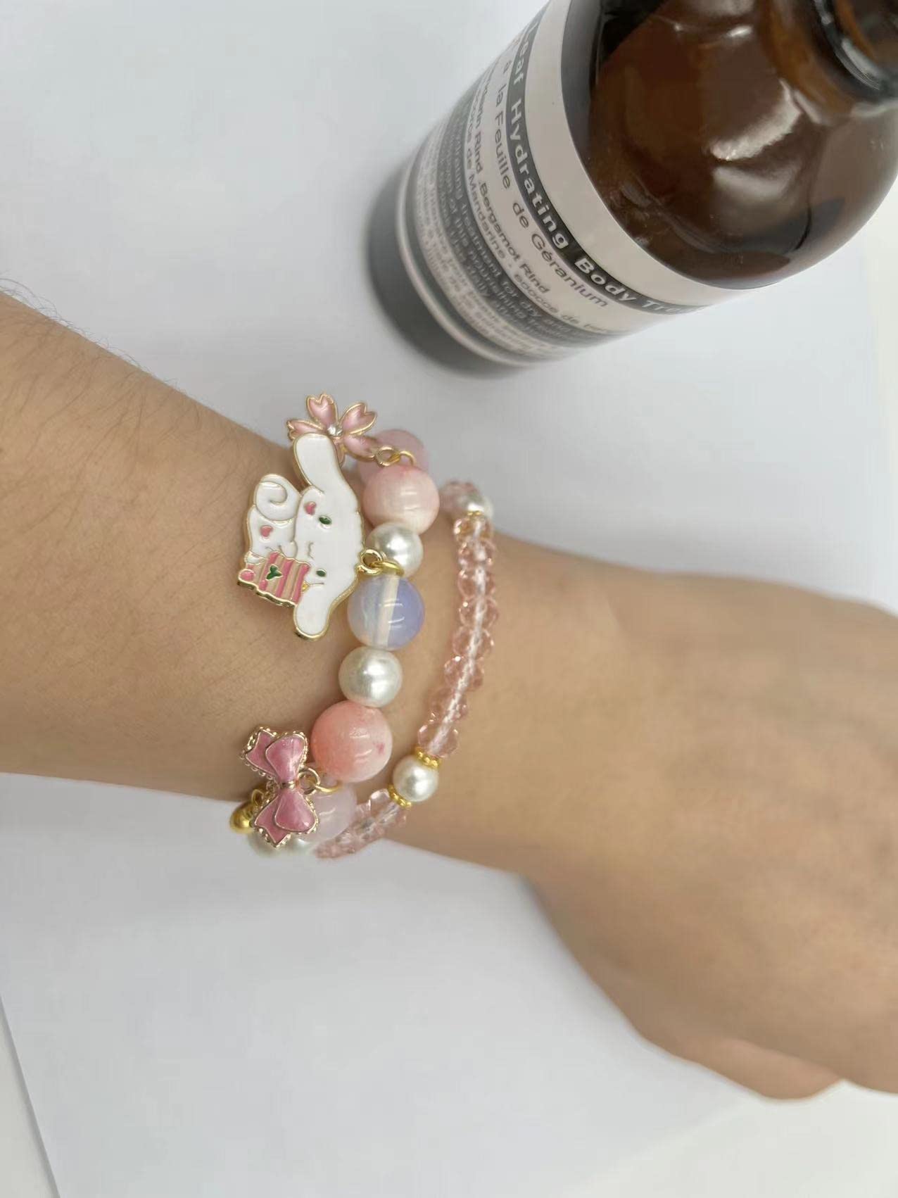 Cinnamoroll Crystal Beads Bracelet Set Cute Cartoon Elastic Beaded Pearl Anime Bracelets for Women Bff