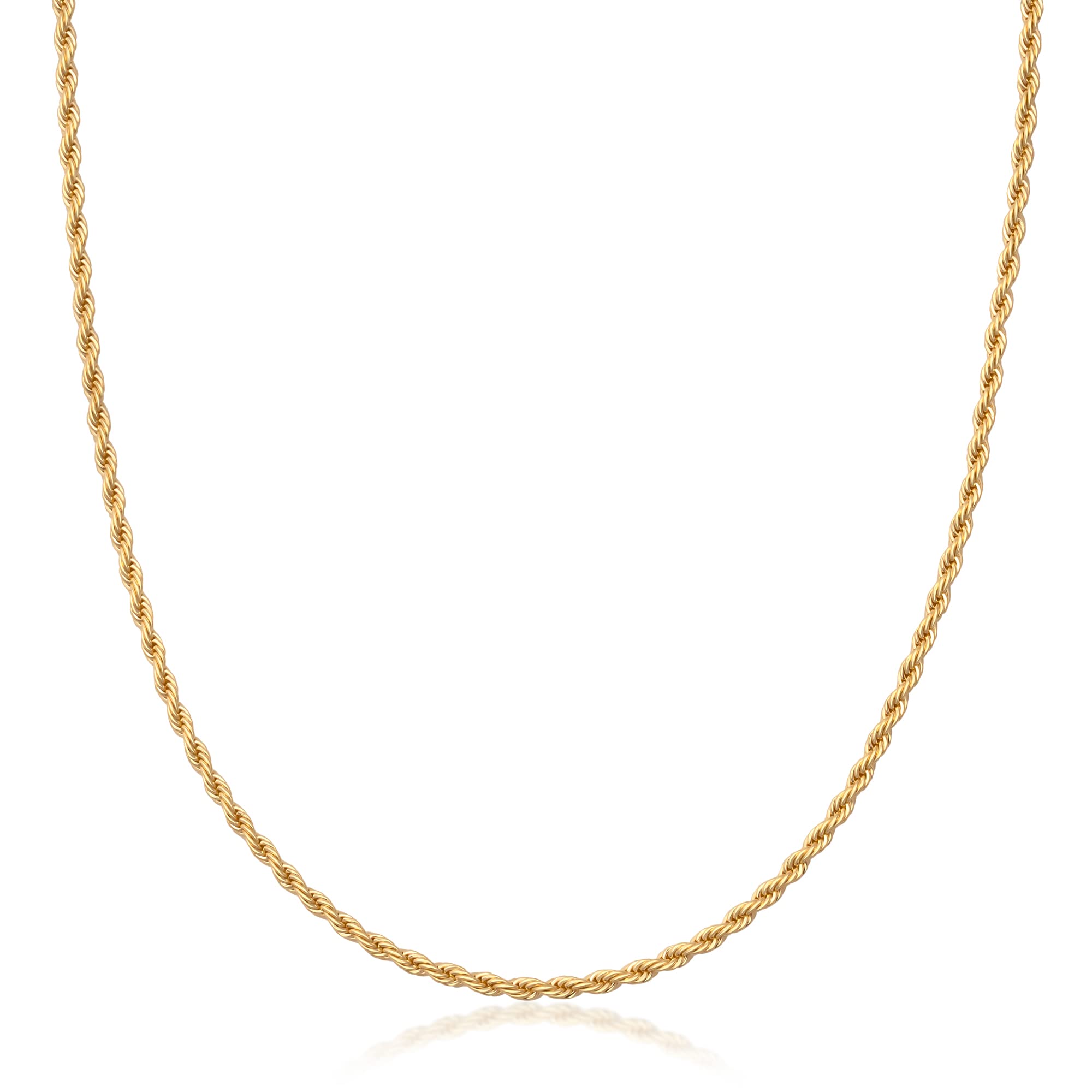 Barzel 18K Gold Plated Rope Chain Necklace - Made In Brazil (2 Milimeter, 22 Inches)