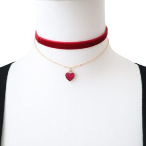 iuviwey Heart Choker Necklace for Women 2Pcs Double layer Red Chokers (Claret Red)