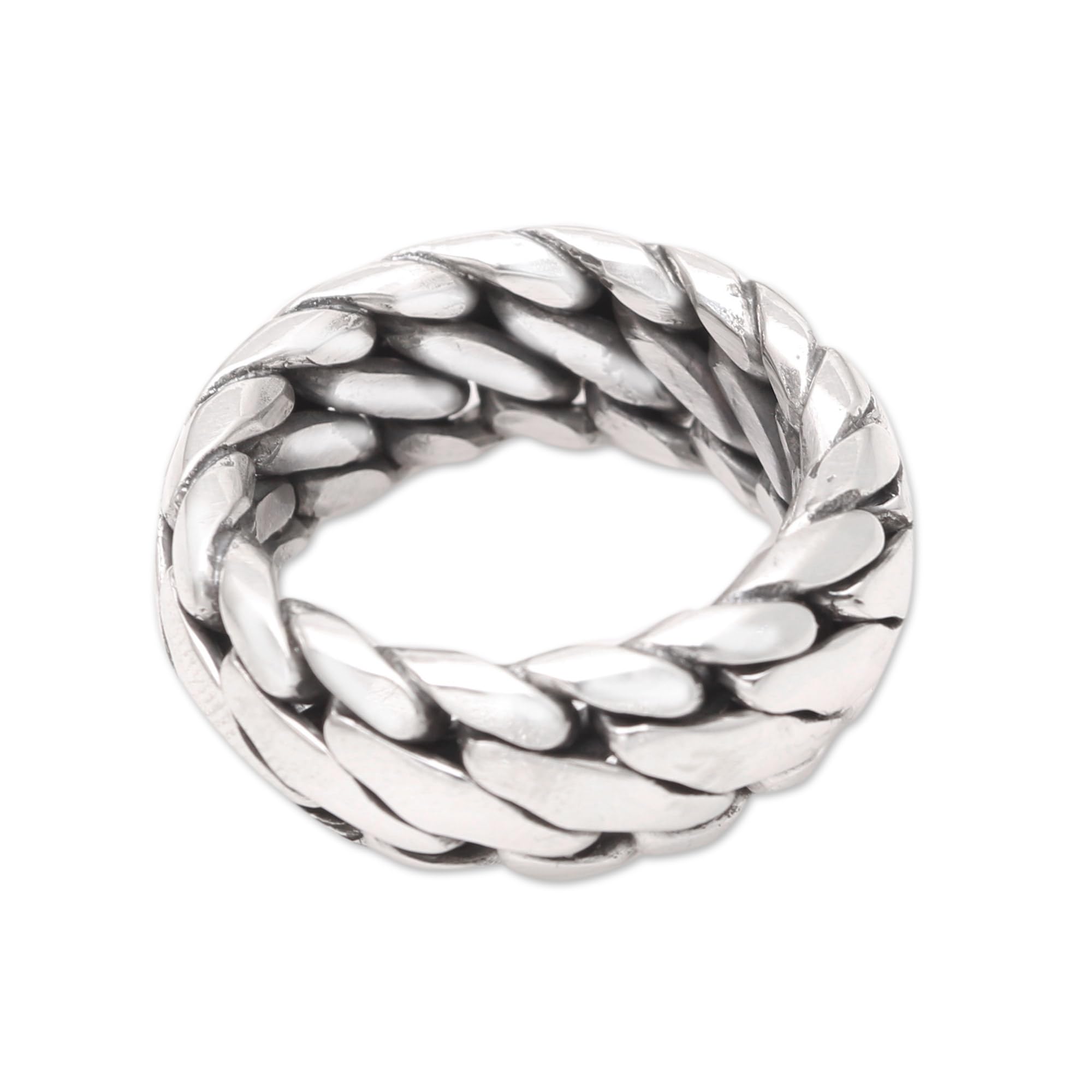 NOVICA Artisan Handmade Men's .925 Sterling Silver Ring Band No Stone Indonesia [10 mm W] 'Sanca Kembang Python'