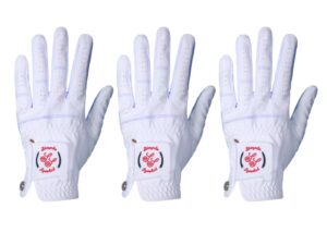 men's golf glove colorful cabretta leather and synthetic leather,three pack（left is wear on left hand,right is wear on right hand）four colors to choose from navy blue/sky/red/coffee(sky,l,left)