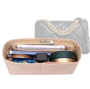 lckaey purse organizer insert for 19 flap small bag small bag organizer with side zipper pocket beige 1016 24 * 7 * 12cm