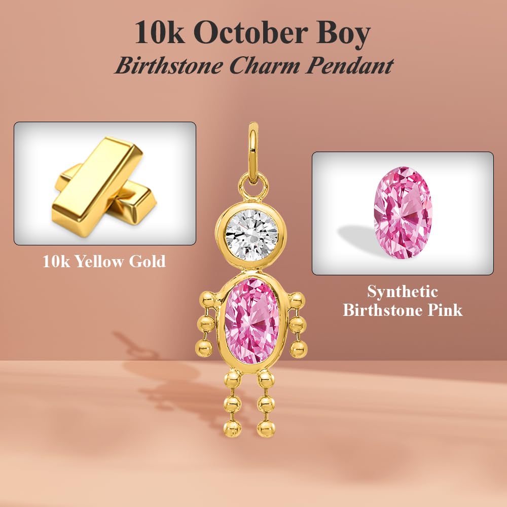 Auriga Fine Jewelry 10K Yellow Gold October Boy Birthstone Charm Pendant for Women (L- 0.79 Inch, W- 0.4 Inch)