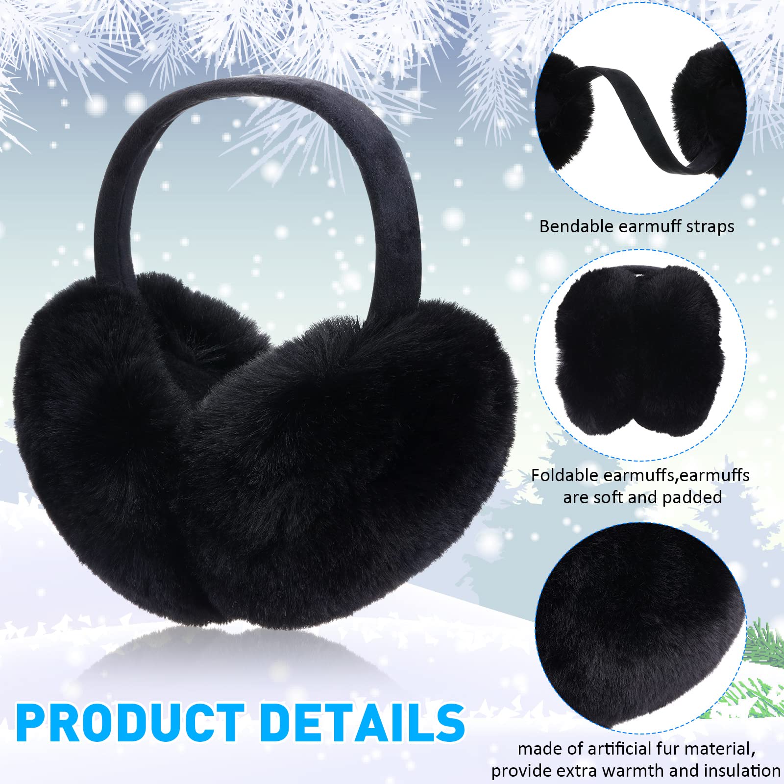 Yahenda 6 Pcs Winter Ear muffs Fluffy Faux Fur Warm Earmuffs Fuzzy Foldable Women's Earmuffs Cute Adjustable Outdoor Ear Warmers Women Girls Winter Earmuffs, 6 Colors