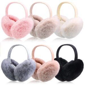 yahenda 6 pcs winter ear muffs fluffy faux fur warm earmuffs fuzzy foldable women's earmuffs cute adjustable outdoor ear warmers women girls winter earmuffs, 6 colors