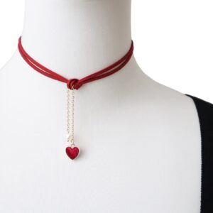 iuviwey Heart Choker Necklace for Women 2Pcs Double layer Red Chokers (Claret Red)