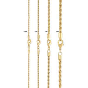 Barzel 18K Gold Plated Rope Chain Necklace - Made In Brazil (2 Milimeter, 22 Inches)