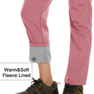 MAGCOMSEN Women's Hiking Pants Waterproof Insulated Snow Ski Pants Fleece Lined Winter Pants Warm Outdoor Hunting Pants Grey Pink L