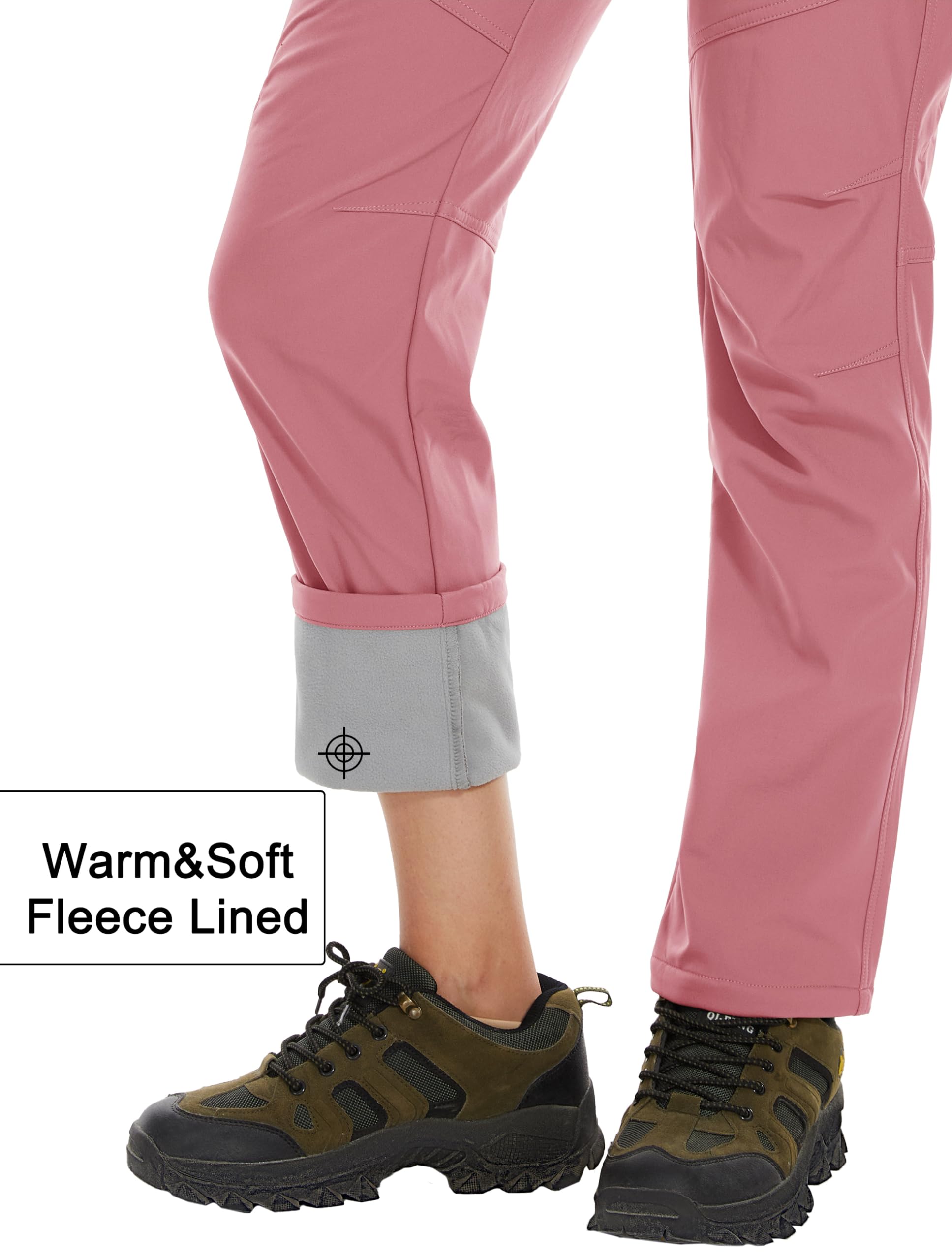 MAGCOMSEN Women's Hiking Pants Waterproof Insulated Snow Ski Pants Fleece Lined Winter Pants Warm Outdoor Hunting Pants Grey Pink L