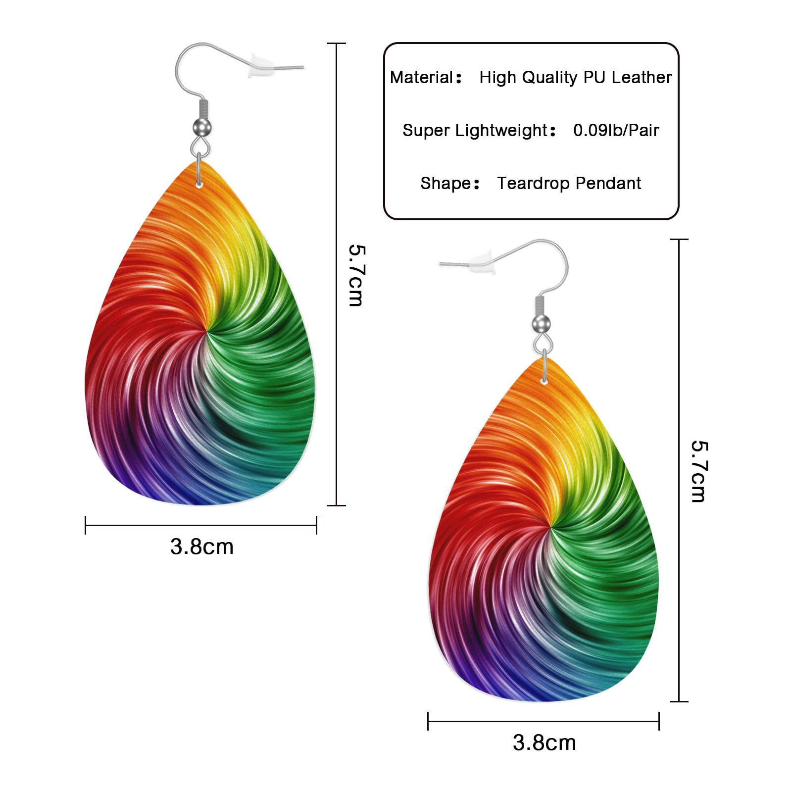 Vosach Earrings For Women Rainbow Vortex, Colorful Rainbow Geometric Stripes Lines Swirl Fashion Leather Teardrop Earrings Lightweight Earrings For Women Friends Bridal