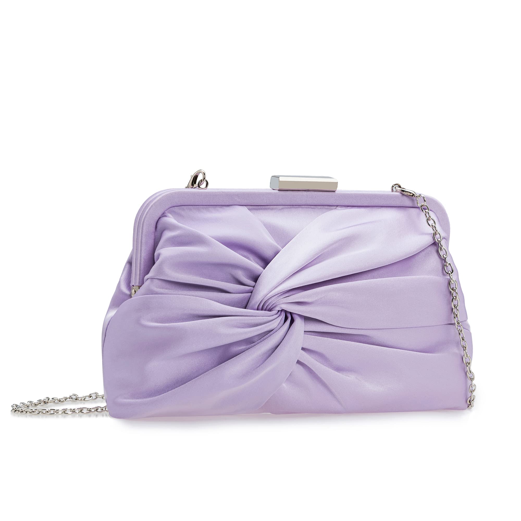 IXEBELLA Evening Purse for Women Dressy Soft Pleated Knot Party Clutch Satin Frame Formal Handbag for Wedding/Prom/Cocktail (Lavender)