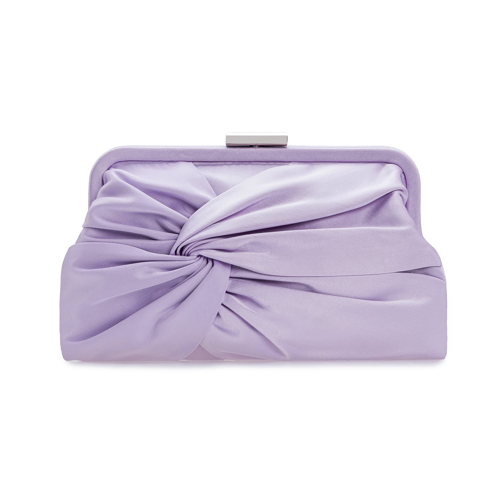 IXEBELLA Evening Purse for Women Dressy Soft Pleated Knot Party Clutch Satin Frame Formal Handbag for Wedding/Prom/Cocktail (Lavender)