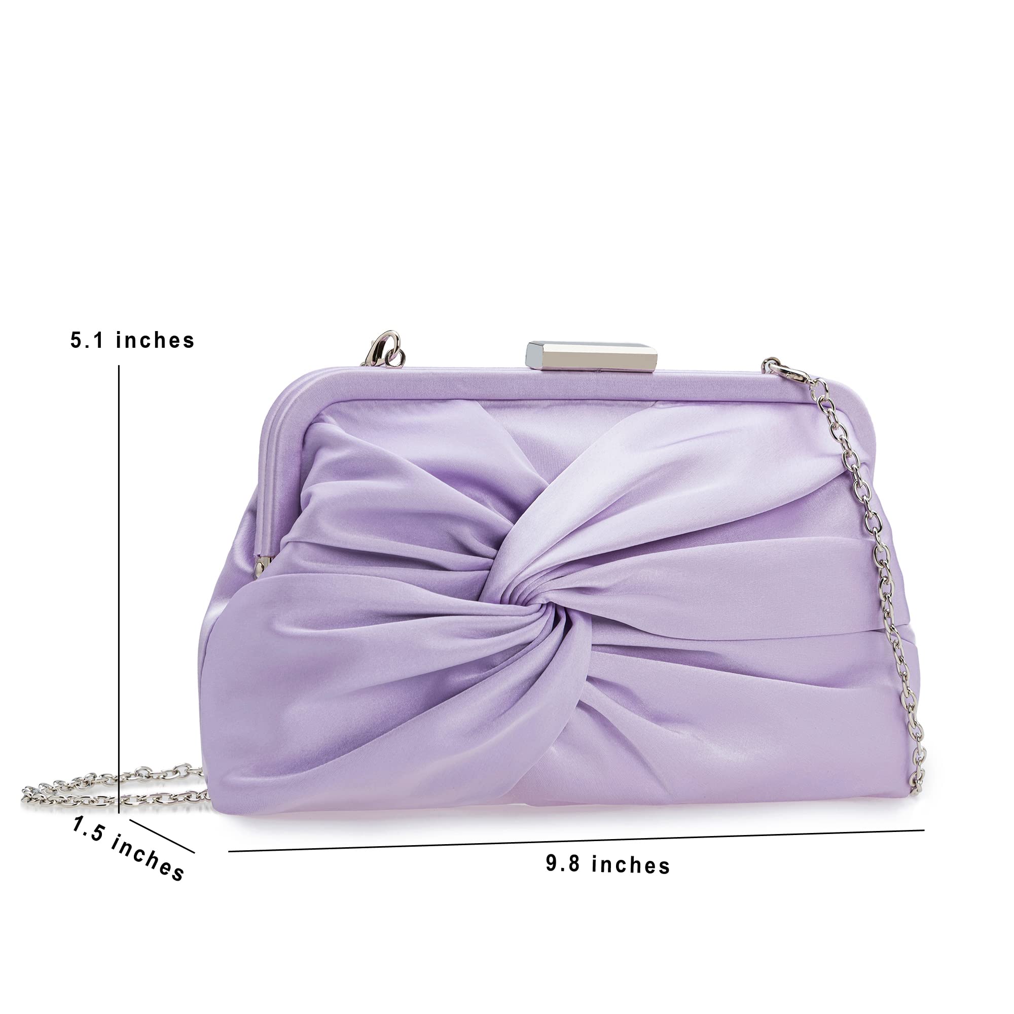 IXEBELLA Evening Purse for Women Dressy Soft Pleated Knot Party Clutch Satin Frame Formal Handbag for Wedding/Prom/Cocktail (Lavender)