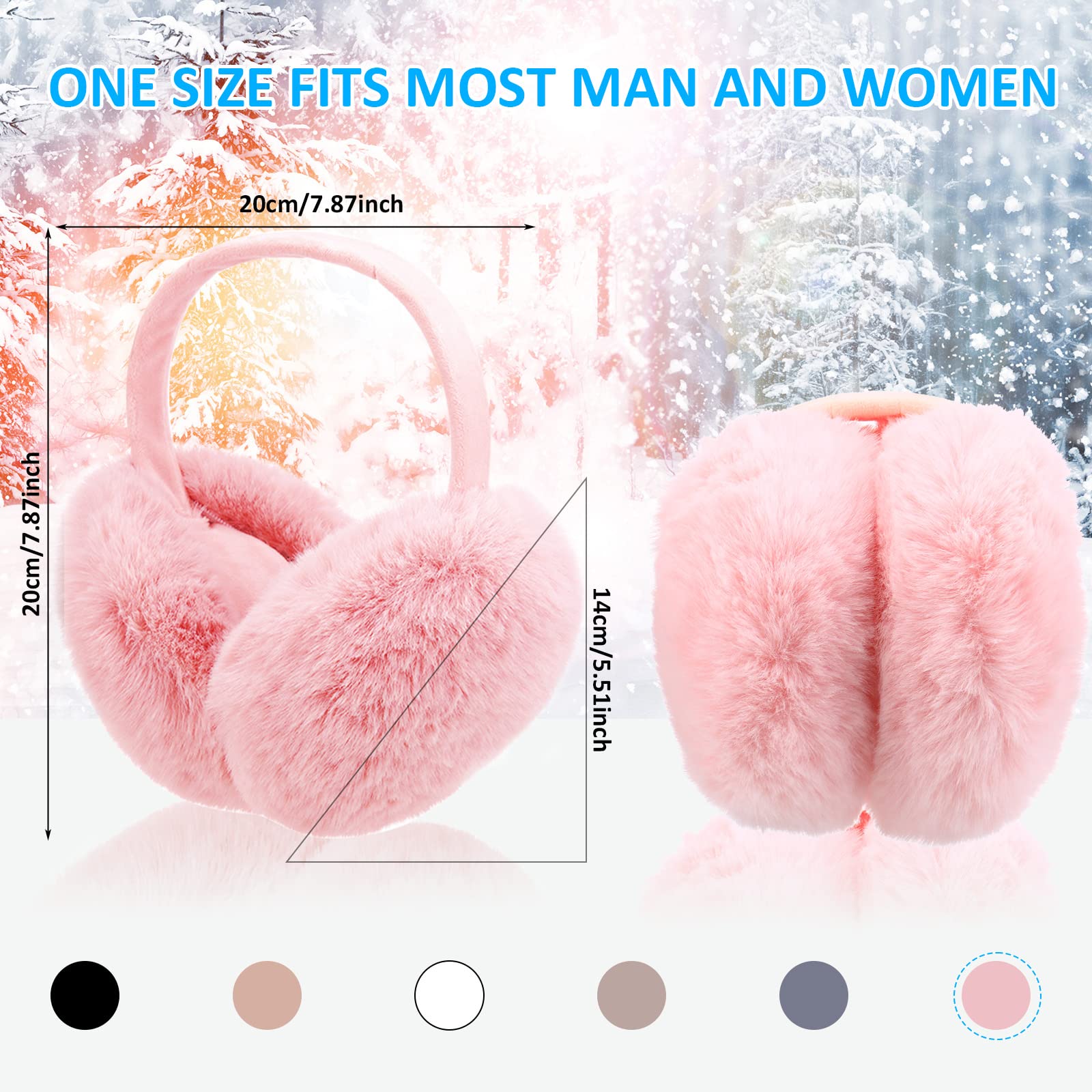 Yahenda 6 Pcs Winter Ear muffs Fluffy Faux Fur Warm Earmuffs Fuzzy Foldable Women's Earmuffs Cute Adjustable Outdoor Ear Warmers Women Girls Winter Earmuffs, 6 Colors