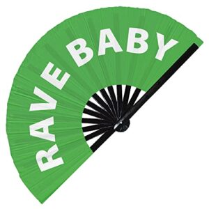 rave baby hand fan foldable bamboo circuit hand fan funny gag slang words expressions statement gifts festival accessories rave handheld circuit event fan clack fans (green)