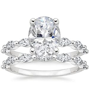 jeweleryn lovely solitiare bridal set, oval cut 3 ct, colorless moissanite ring set, 925 sterling silver, engagement ring, wedding ring, perfact for gifts or as you want (7.5) white