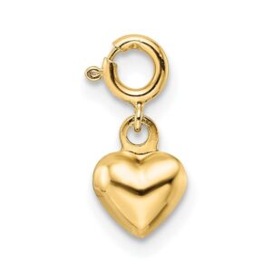 auriga fine jewelry 14k yellow gold heart with spring ring clasp puff charm pendant for women (w- 0.22 inch)