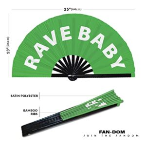 Rave Baby hand fan foldable bamboo circuit hand fan funny gag slang words expressions statement gifts Festival accessories Rave handheld Circuit event fan Clack fans (Green)