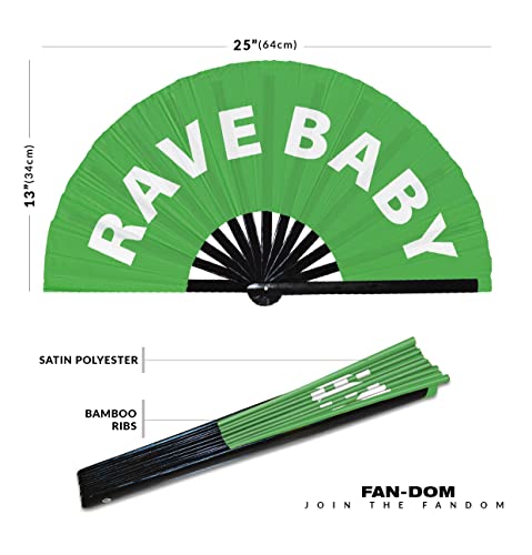 Rave Baby hand fan foldable bamboo circuit hand fan funny gag slang words expressions statement gifts Festival accessories Rave handheld Circuit event fan Clack fans (Green)