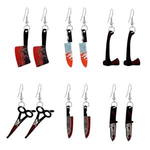 just follow 6 pairs punk knife dagger drop dangle earring set gothic acrylic printed knife earring for women girl teen hip hop halloween party jewelry with box (6 pairs-silver)