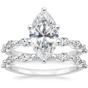 JEWELERYN Lovely Solitiare Bridal Set, Marquise Cut 3 CT, Colorless Moissanite Ring Set, 925 Sterling Silver, Engagement Ring, Wedding Ring, Christmas Gift, Perfact for Gifts Or As You Want (4)