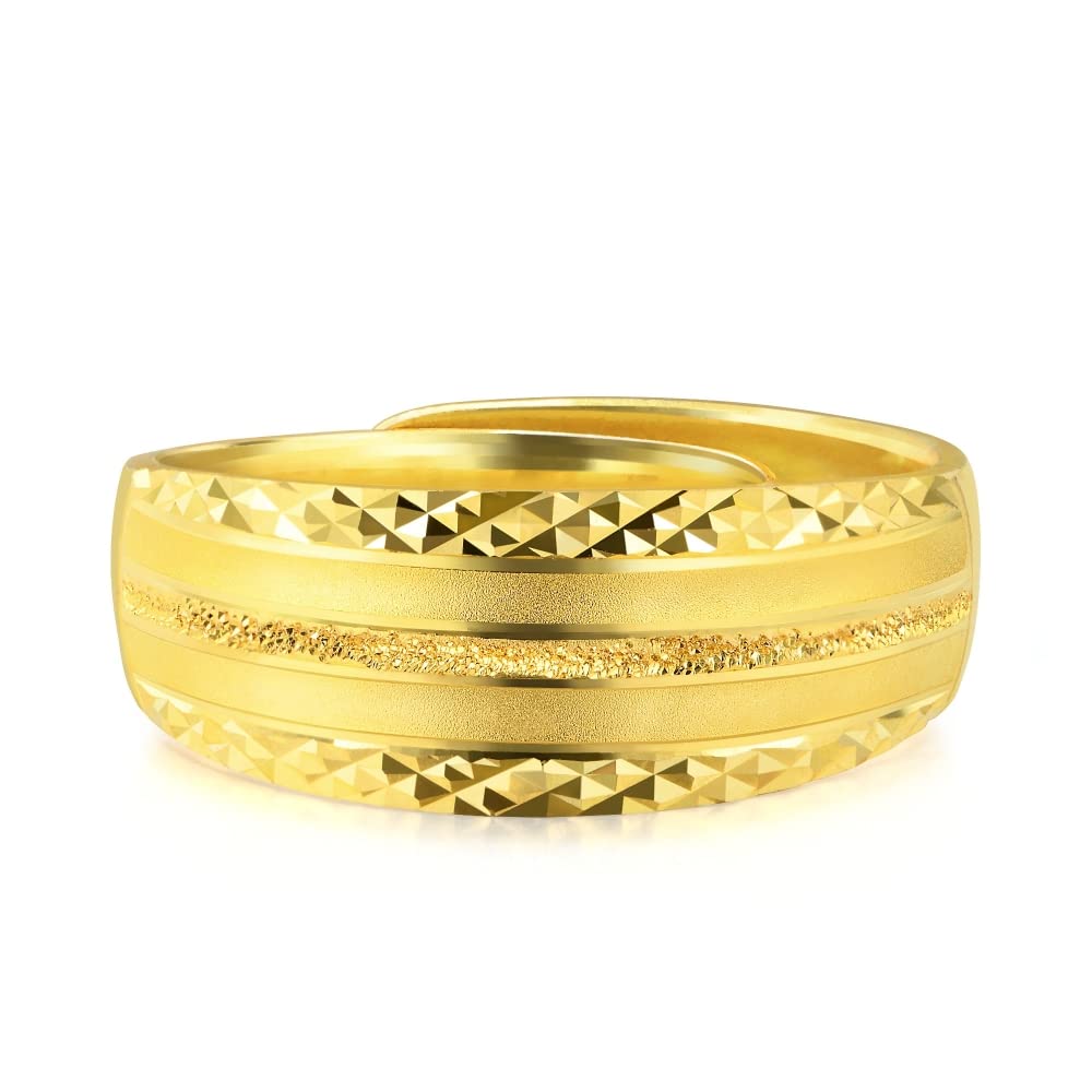 CHOW SANG SANG 999.9 24K Solid Gold Price-by-Weight 3.36g Gold Modern Stripe Band Ring for Women 82819R | Size Adjustable