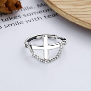 Women's S925 Sterling Silver Ring Complex Fashion Cross Stitching Chain Index Finger Ring Open Adjustable Ring